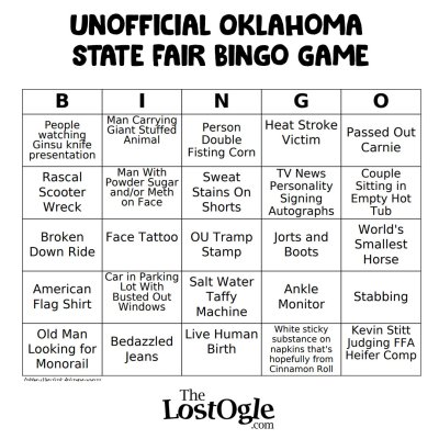 Download TLO's unofficial Oklahoma State Fair Bingo Cards! - The Lost Ogle