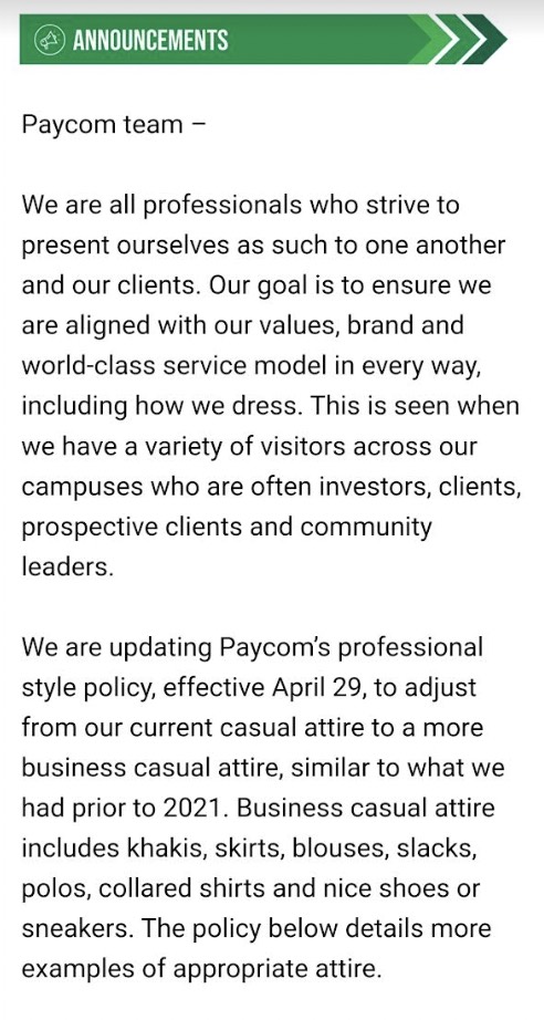 Paycom forces employees to go business casual… - The Lost Ogle