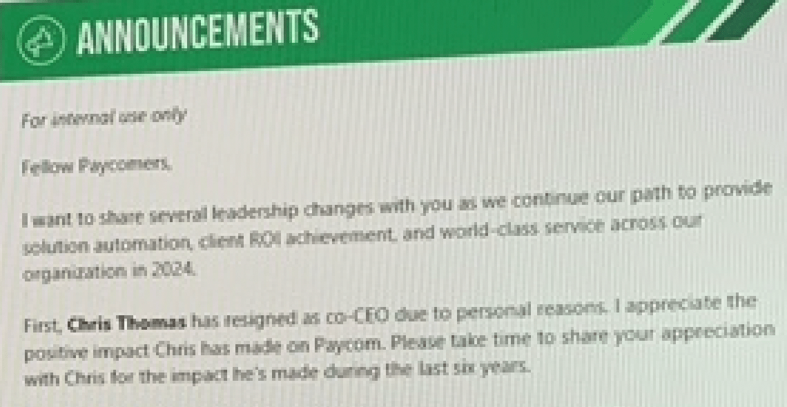 Paycom Co-CEO Resigns After Three Months on the Job… - The Lost Ogle