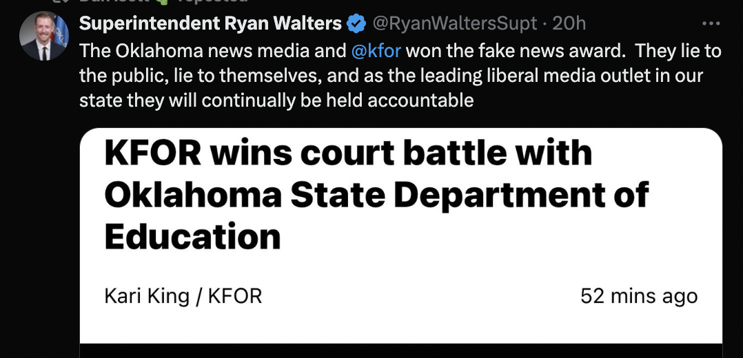 Ryan Walters Sucks, Blows, and Settles with KFOR in First Amendment ...